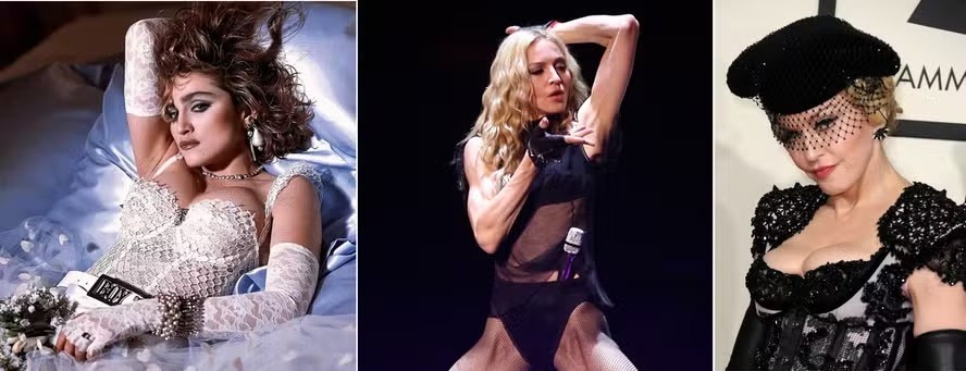 Lingerie à mostra, batom vermelho... Veja oito vezes em que Madonna reinou no universo da moda