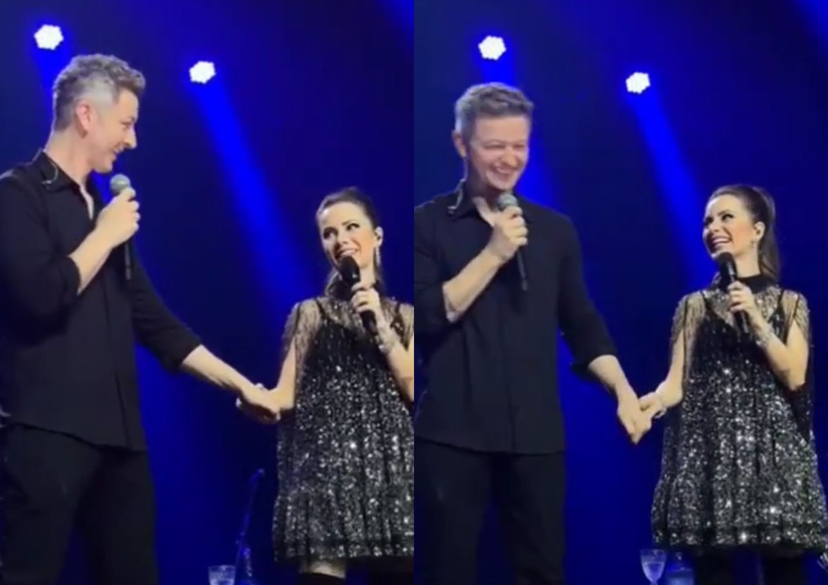 Separados, Sandy e Lucas Lima cantam juntos e dão as mãos em show de Lisboa