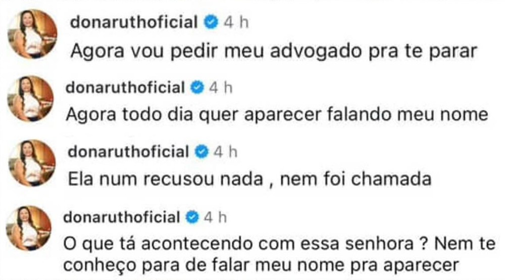 Dona Ruth rebate Roberta Miranda após cantora dizer que ela só pensa em ...