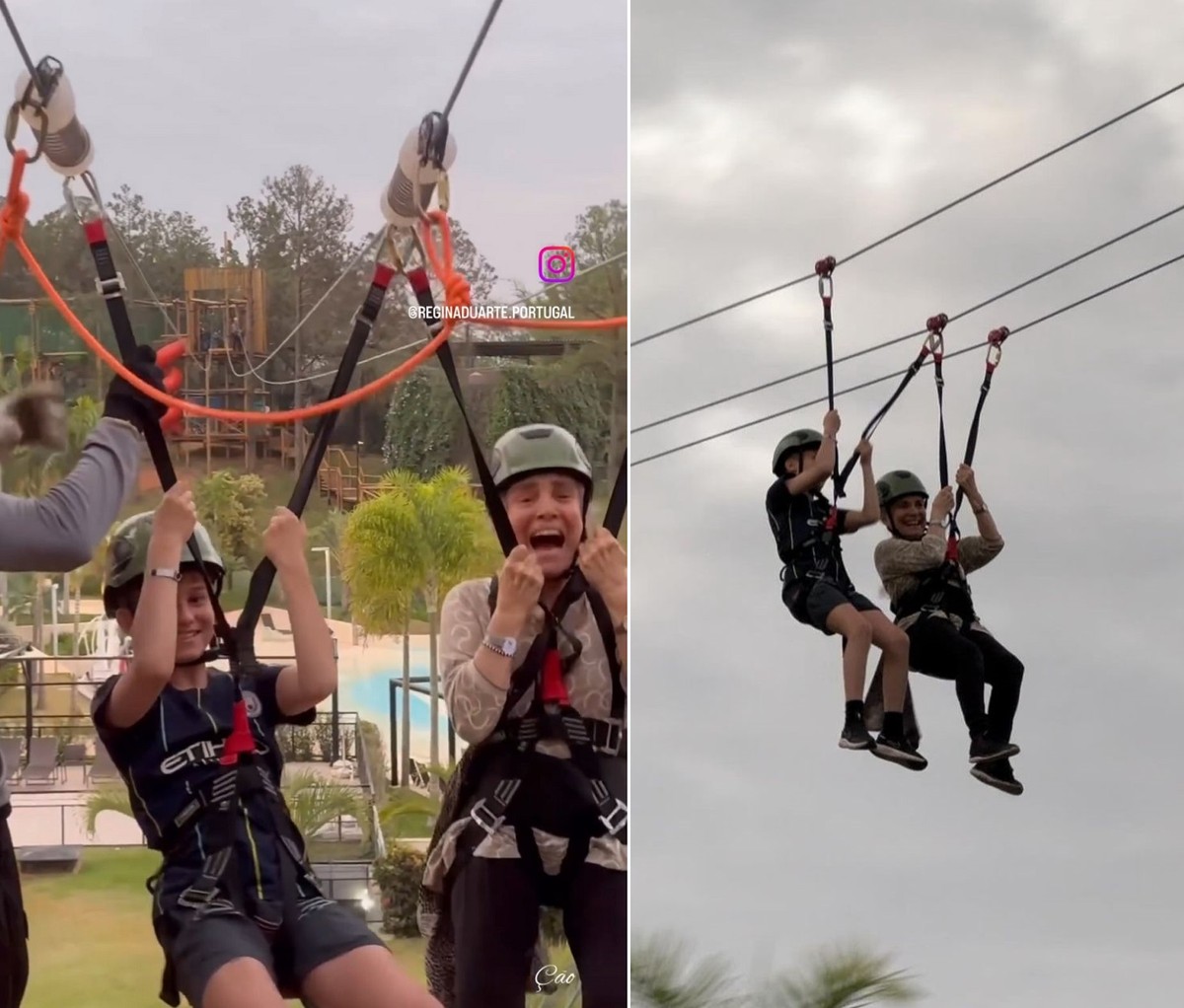 Vovó radical! Regina Duarte se diverte em tirolesa com os netos; vídeo