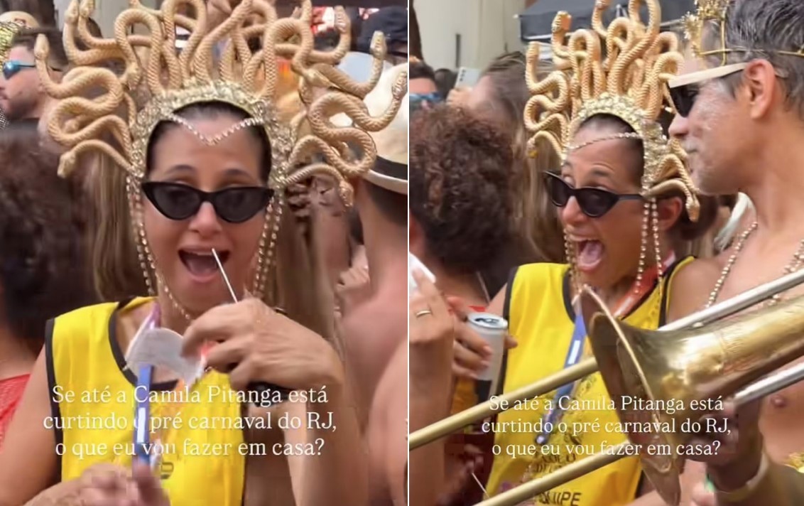 Camila Pitanga curte bloco pré-carnaval no Rio com noivo gato