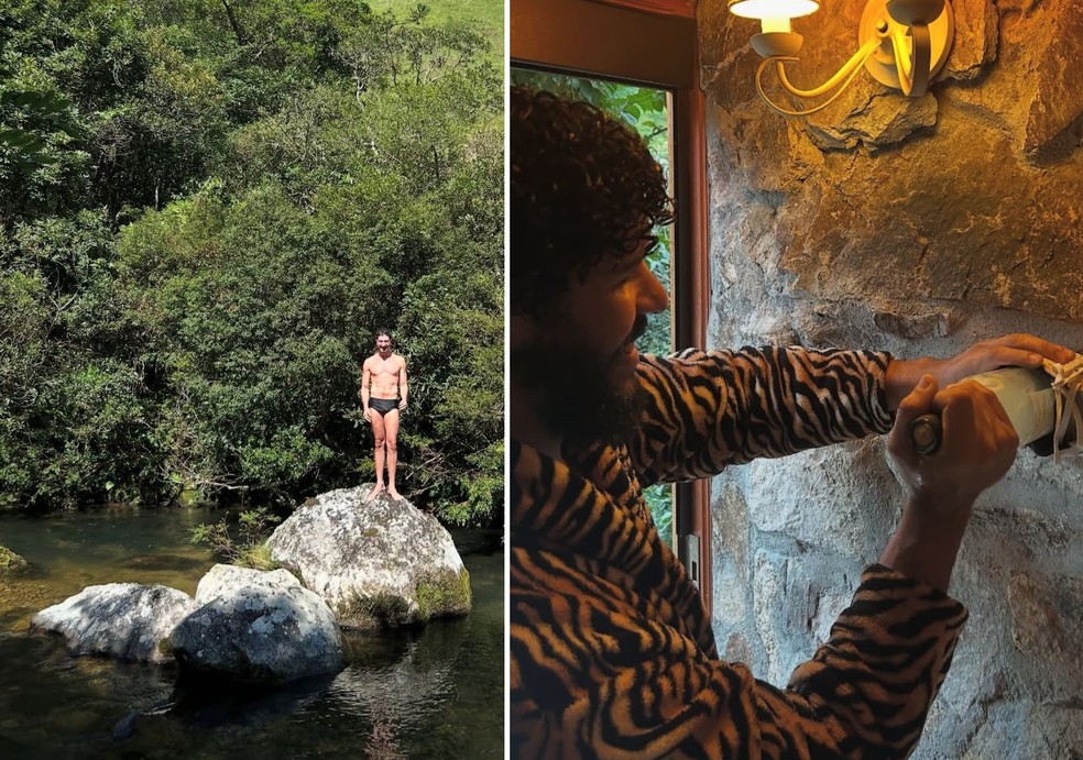 Johnny Massaro posa nu em rio durante viagem com o namorado por MG