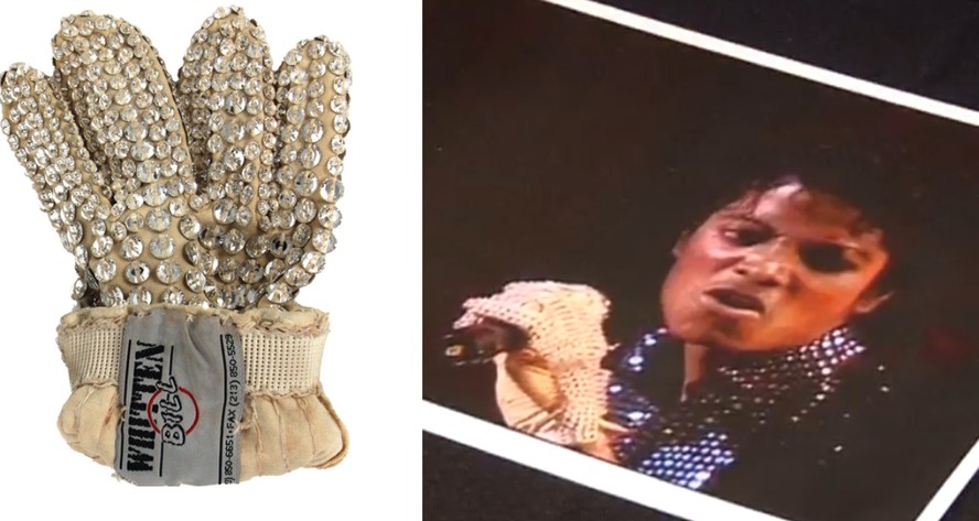 Luva de cristais Swarovski e com manchas de maquiagem de Michael ...