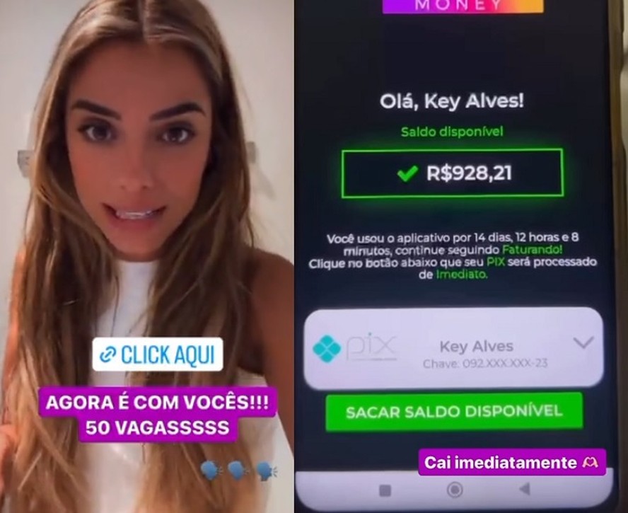 Key Alves causa polêmica por fazer publi de site considerado fraudulento e que promete dinheiro ...