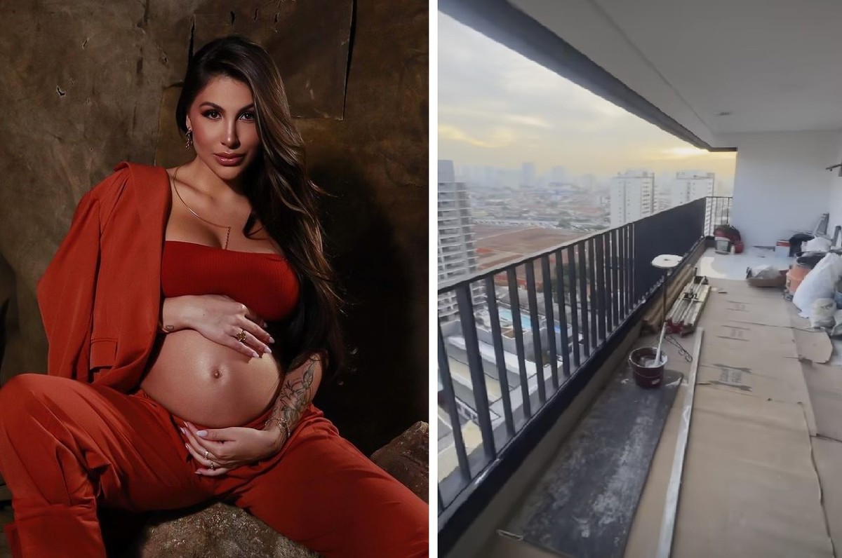 Mãe do filho de Arthur Aguiar, Jheny Santucci mostra obra de apartamento em que vai morar com o bebê