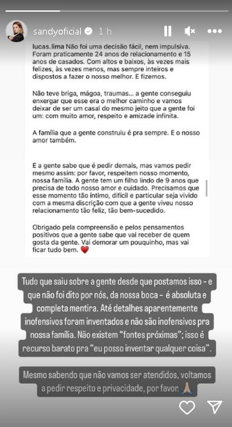 Sandy e Lucas negam rumores de que teriam reatado o casamento