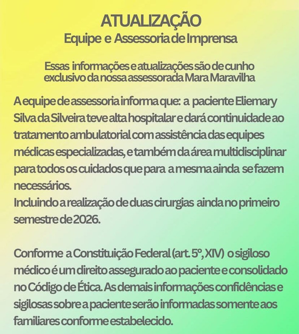 Mara Maravilha recebe alta hospitalar após uma semana internada