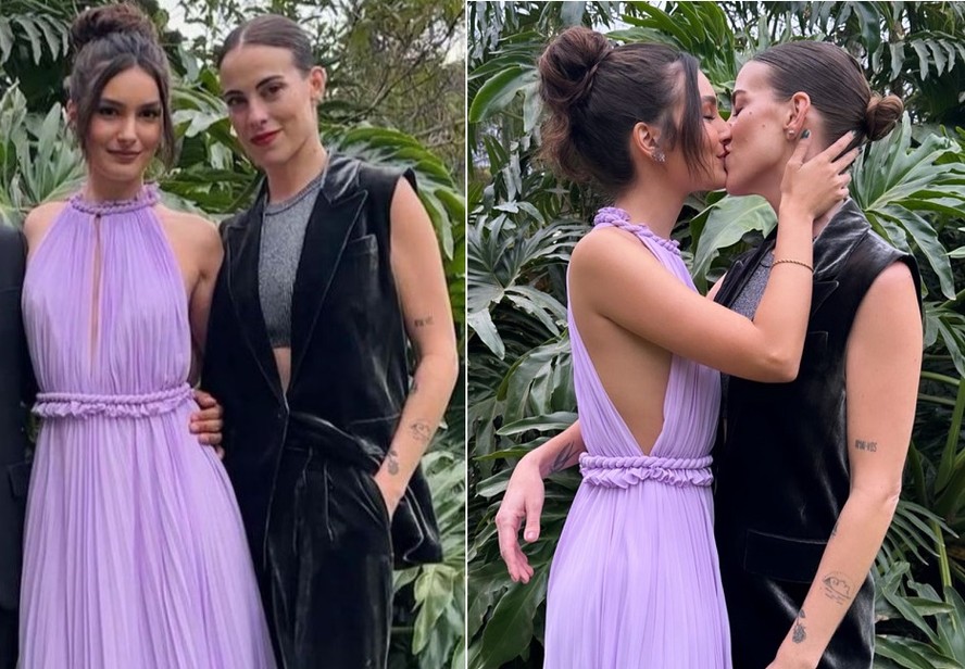 Marina Moschen beija namorada fotógrafa em casamento de atriz