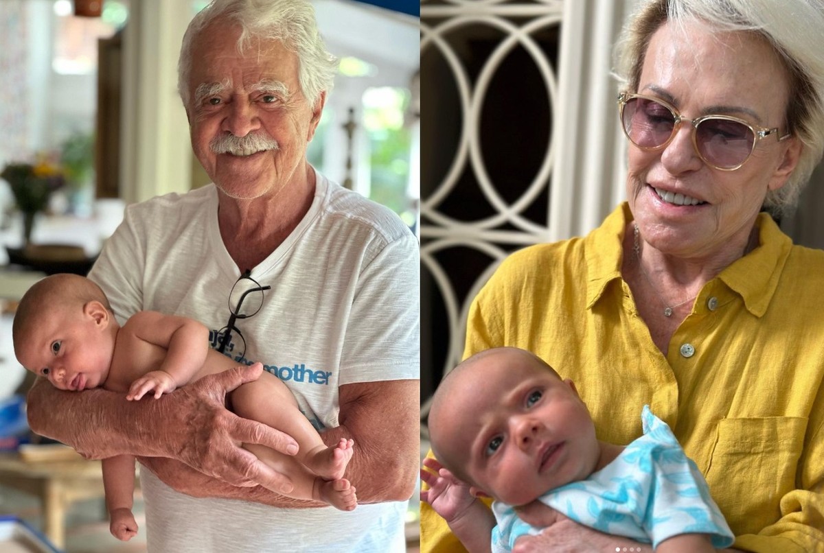 Pai dos filhos de Ana Maria Braga, Eduardo de Carvalho posa com a neta