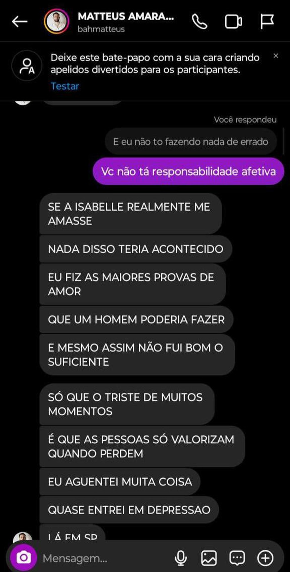 Em meio a nova polêmica envolvendo Isabelle, Matteus Amaral se declara ...