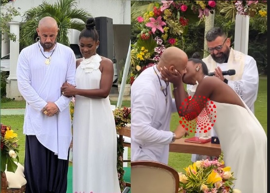 Erika Januza e José Júnior ficam noivos e fazem festa com ares de casamento