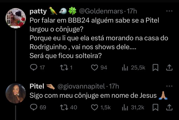 Após rumores de término, Pitel nega estar solteira: 'Sigo com meu cônjuge'