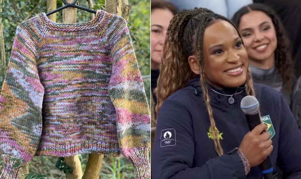 Sandra Annemberg presenteia Rebecca Andrade com tricô feito por ela nos ...
