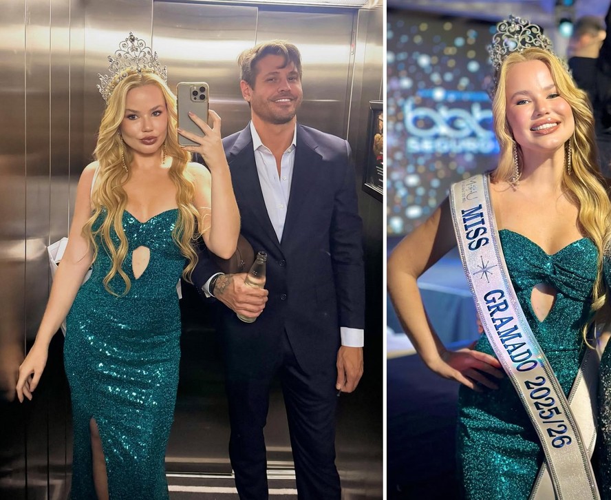 Dado Dolabella acompanha namorada passar coroa de miss no RS e se derrete: 'Gata'