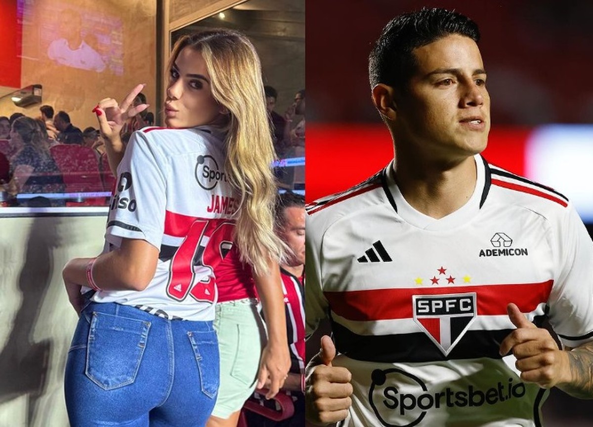 Key Alves posa com camisa do São Paulo de James Rodríguez, em meio a ...