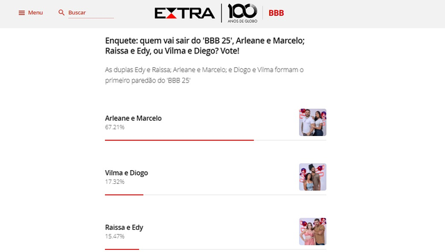 Enquete 'BBB 25': quem deve sair no primeiro paredão? Arleane e Marcelo, Raissa e Edy, e Vilma e ...