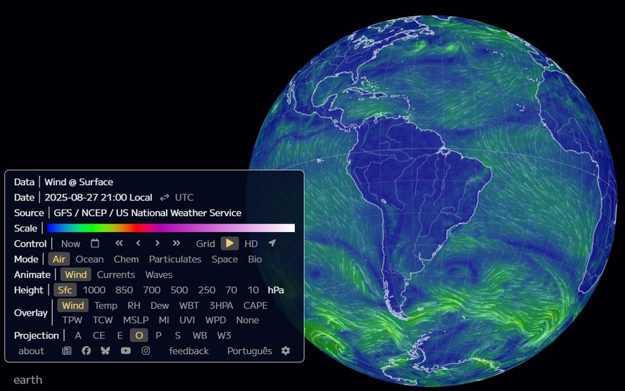Site gratuito mostra, em tempo real, como estão os ventos, oceanos e ...