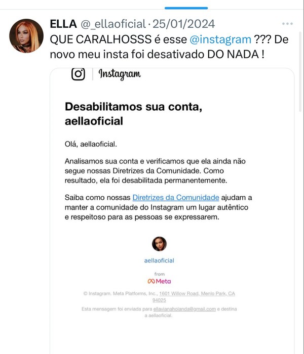 Cantora Ella processa Instagram após ter contas removidas e aponta ...