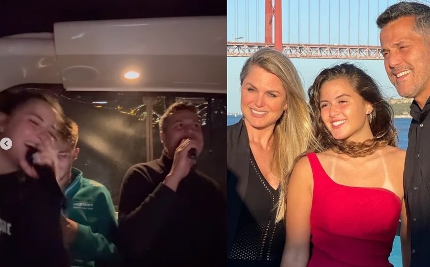 Ex-goleiro Júlio Cesar solta a voz no karaokê ao lado da filha e Susana ...