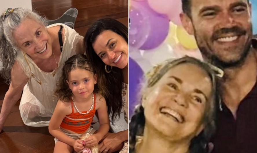 Regina Duarte posa com a nora atriz no aniversário de cinco anos da ...
