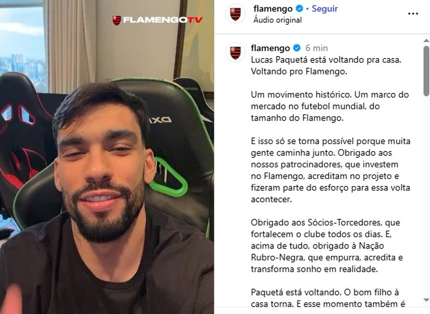 Flamengo anuncia contratação de Paquetá: 'Feliz de voltar para casa'