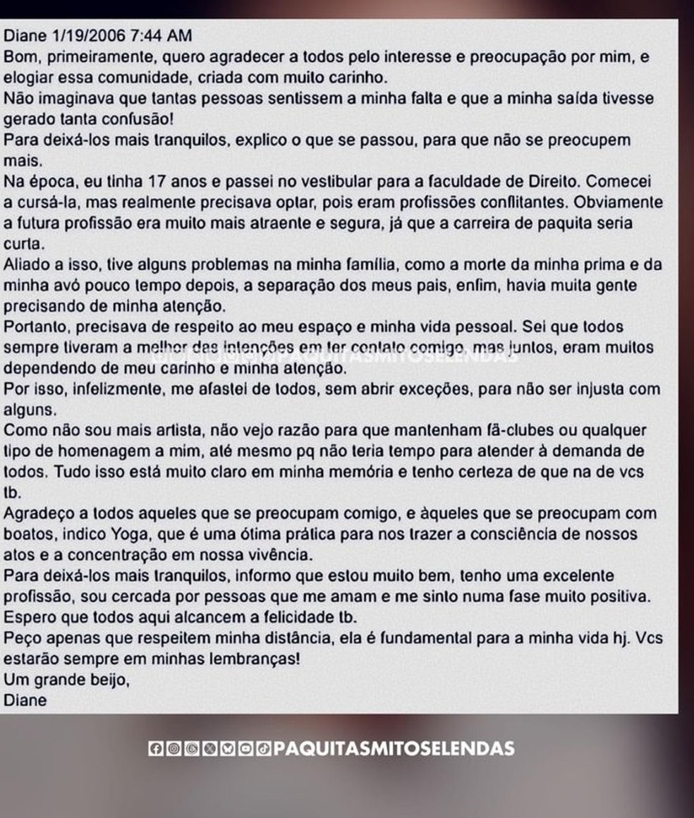 Mistério no doc, ex-paquita Diane Dantas revelou motivo que a fez sair ...