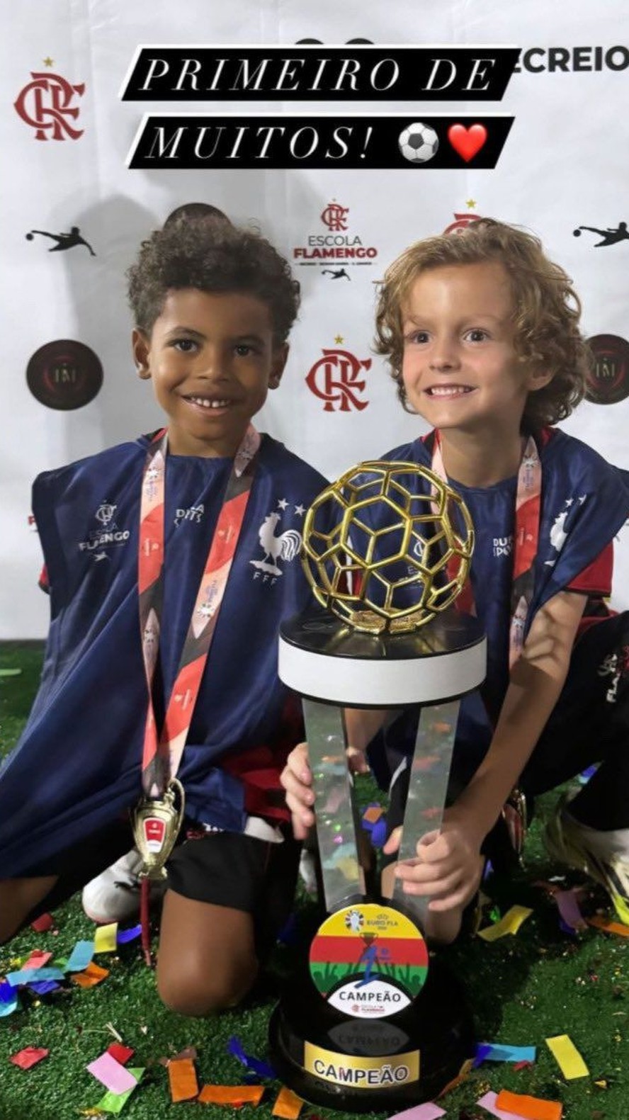 Filhos de Bruno Henrique e Filipe Luís são campeões no sub-7 do Flamengo