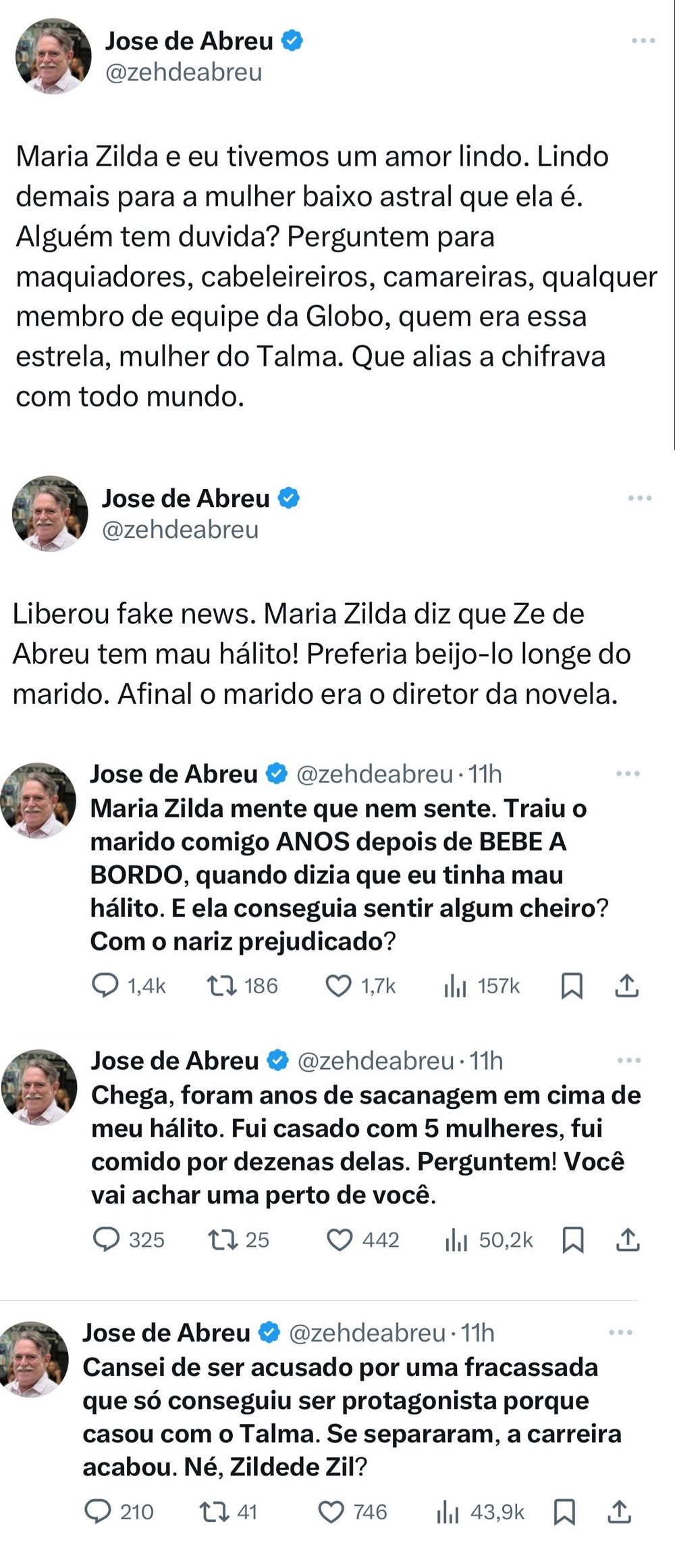 José de Abreu rebate Maria Zilda sobre 'mau hálito': 'Traiu o marido ...