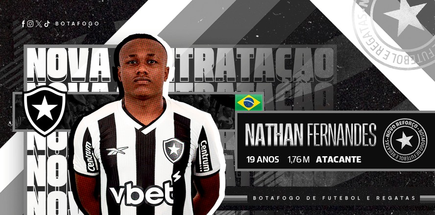 Botafogo acerta contratação do atacante Nathan Fernandes, ex-Grêmio